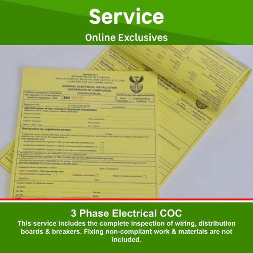 Three Phase Electrical Certificate Of Compliance COC by Juspropa