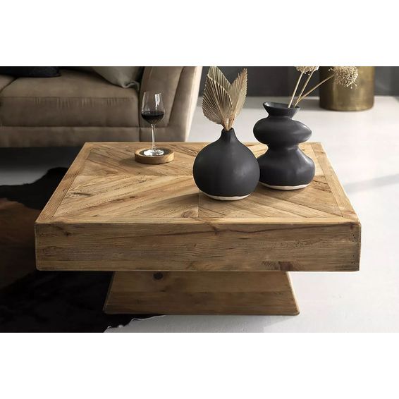 Axis Square Coffee Table – Reclaimed Pine with Eastern-Inspired Rustic ...