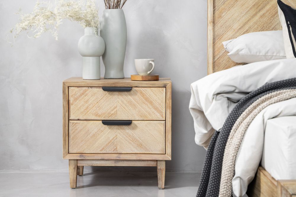 MCKENNA ACACIA WOOD BEDSIDE TABLE 2-DRAWER SCANDINAVIAN DESIGN | Leroy ...