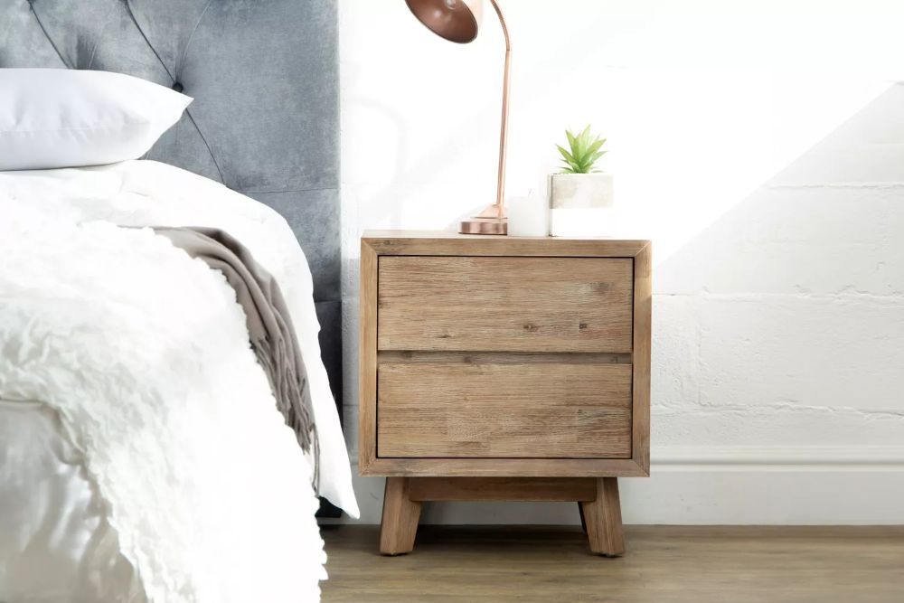 PEYTON PEDESTAL 2-DRAWER ACACIA WOOD BEDSIDE TABLE | Leroy Merlin South ...