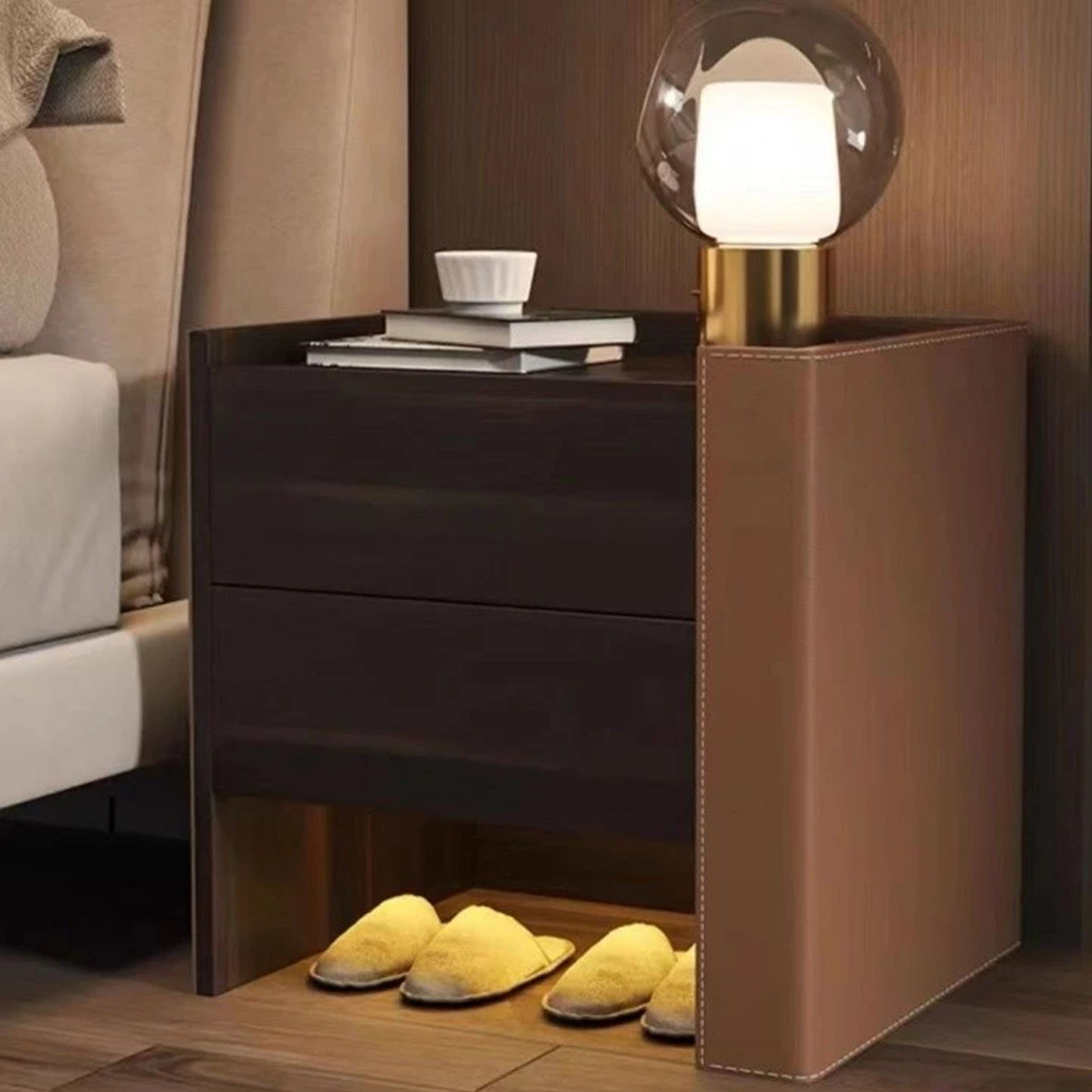 Madiega Furniture - Brown‑Trimmed Espresso Double‑Drawer Nightstand ...