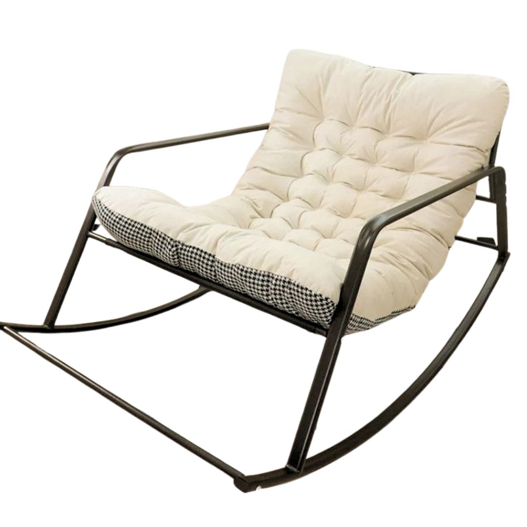 Muett Ivory Rocking Chair – Off-White Tufted Cushion & Black Metal ...