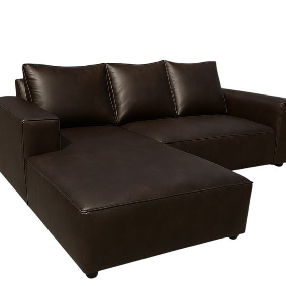Sicily L Shape Couch - Leather - dark brown - Right Sided | Leroy ...