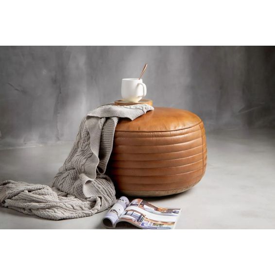 Croft Round Leather Ottoman – Tan Full Grain Leather Accent Footrest ...