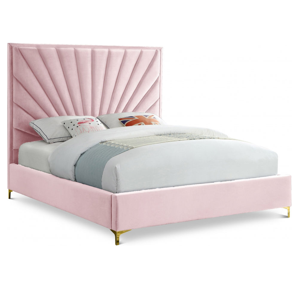 Odena Velvet Upholstered Sleigh Bed Double Pink