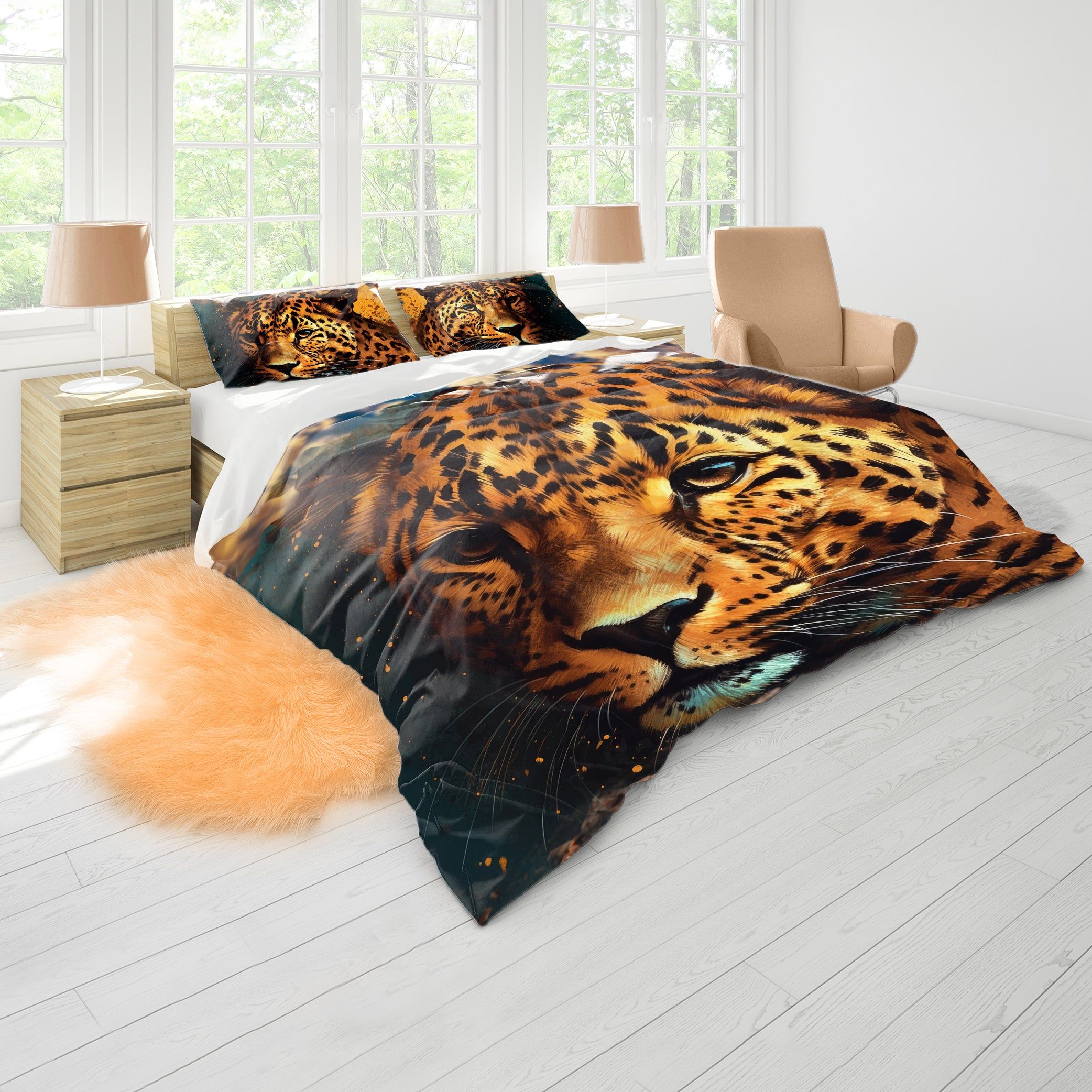 Golden African Painted Leopard Duvet Cover Set King | LEROY MERLIN ...