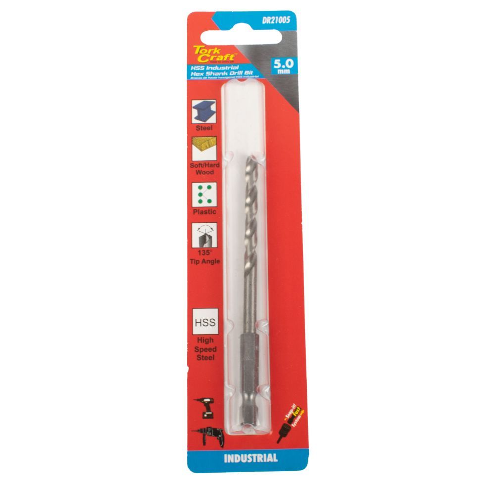 Tork Craft - Drill Bit Hss Industrial 5.0mm 135Deg Hex Shank - 4 Pack ...