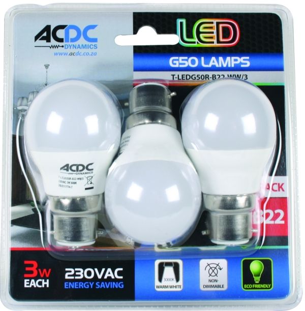 230VAC Warm White LED Golf Ball Lamp 3W B22 /3 Pack | LEROY MERLIN ...