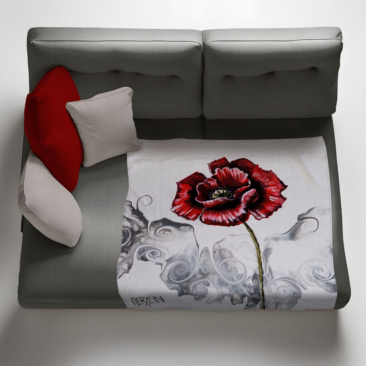 Open Poppy On Grey Light Weight Fleece Blanket By Cherylin Louw | LEROY ...