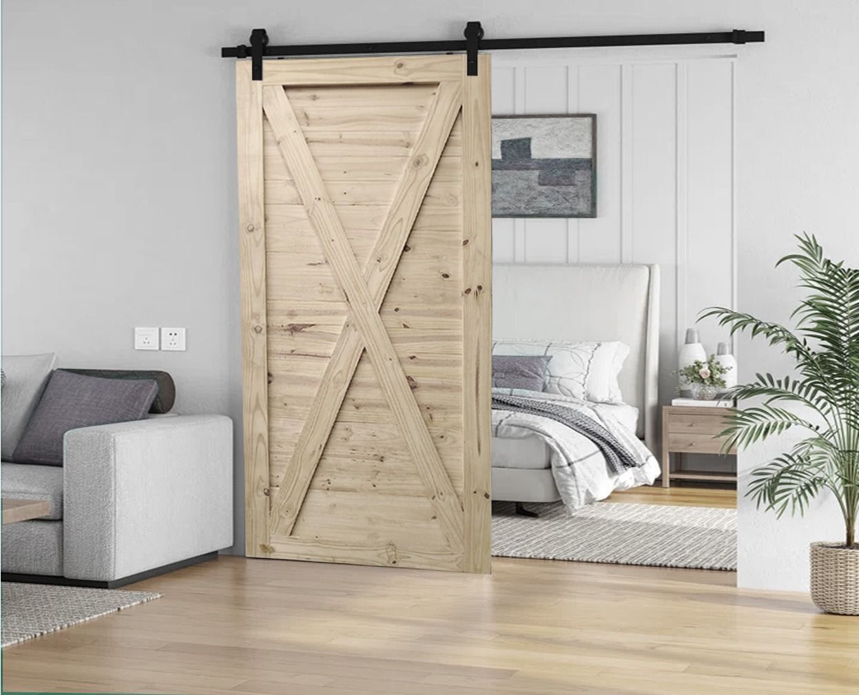 X Brace Pine Barn Door- Interior Barn Sliding Door Including Mechanism ...