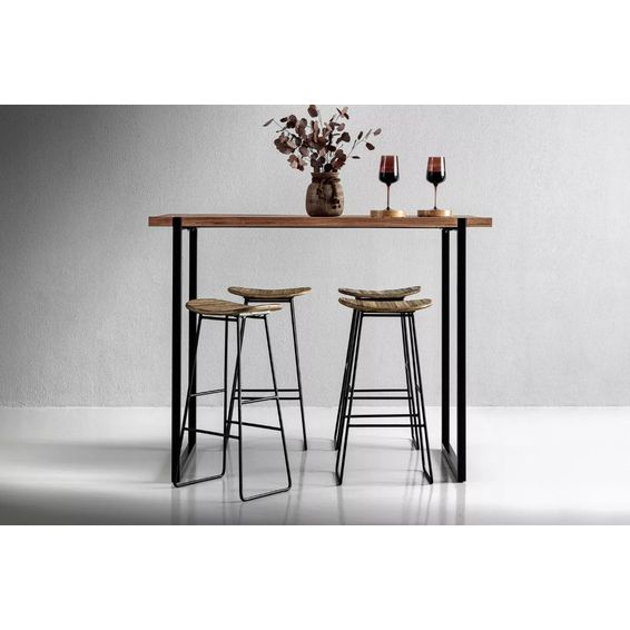 Lazera Bar Table 1.4m Solid Teak Wood Top with Black Steel Legs | Leroy ...