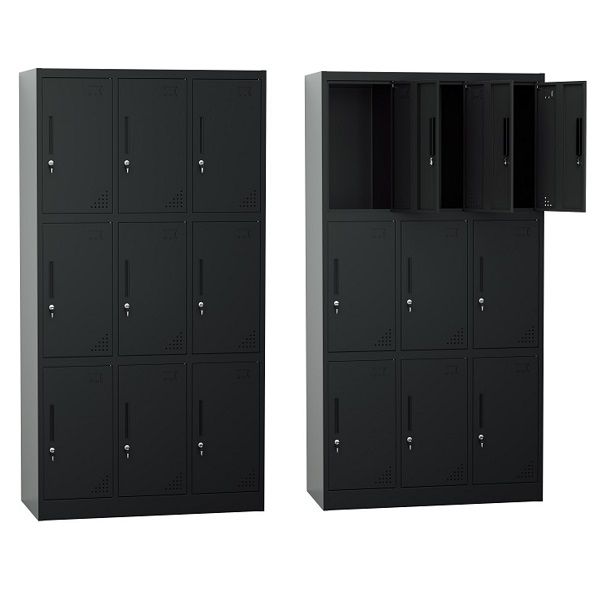 Steel 9 Door Locker Cabinet With Inner Handle and Lock - Black | LEROY ...