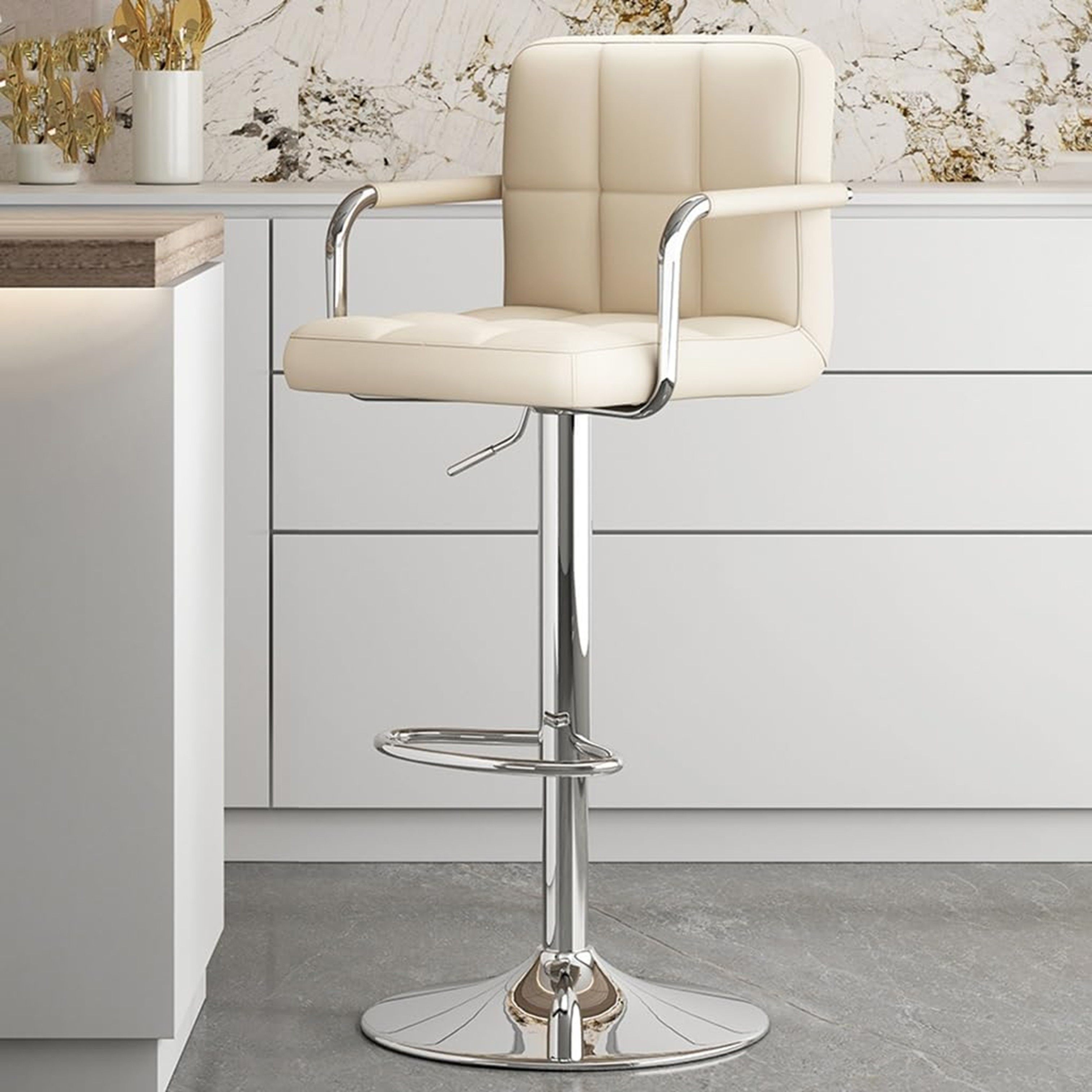 Madiega Furniture - Cream‑White Adjustable Chrome Bar Stool Bundle (5 ...