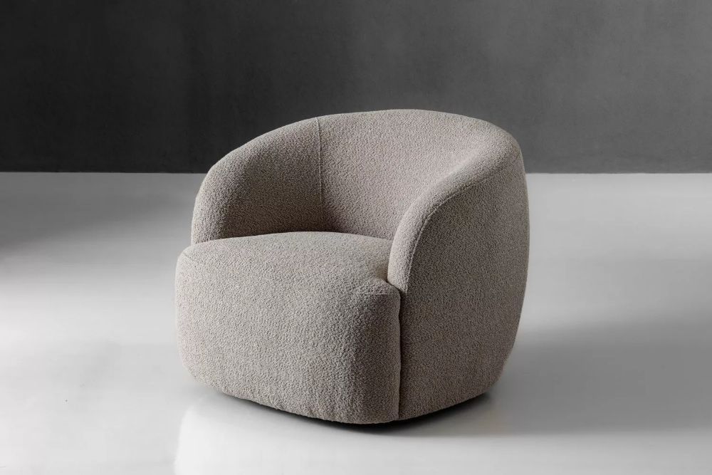 TAYSON SWIVEL ARMCHAIR – STONE FABRIC SWIVEL LOUNGE CHAIR | Leroy ...