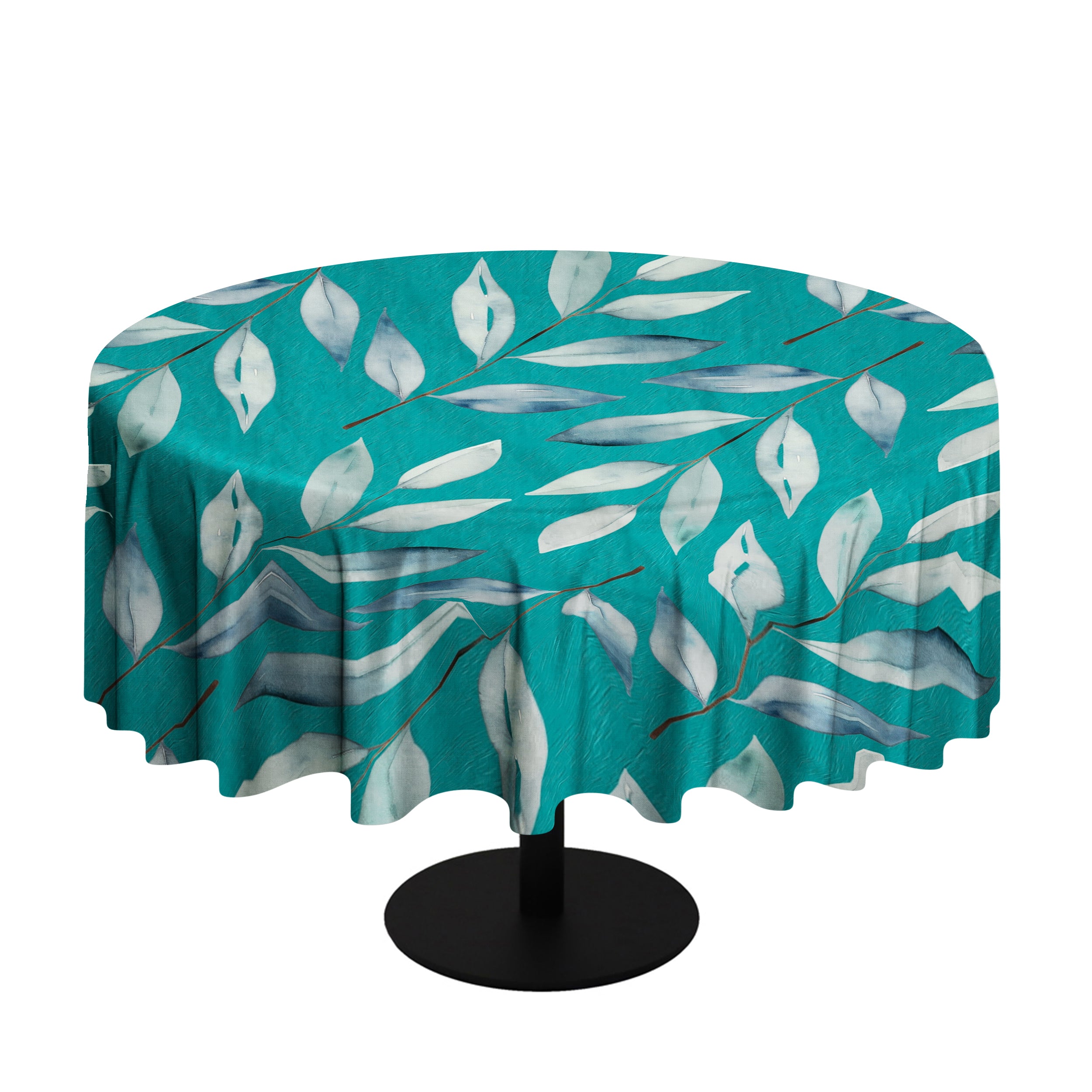 Teal Waterpainted Dryed Leaves By Mark Van Vuuren Round Tablecloth ...