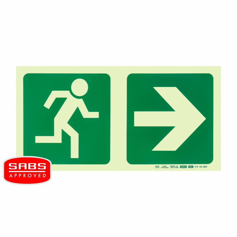 Photoluminescent 190MM Safety Sign - E1-Running ManArrow Right