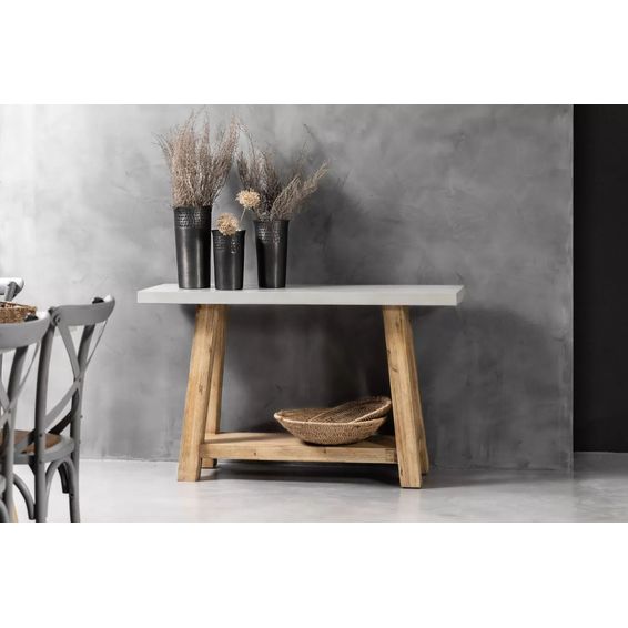 Brooklyn Acacia Wood Console Table with Cement Grey Top and Shelf ...