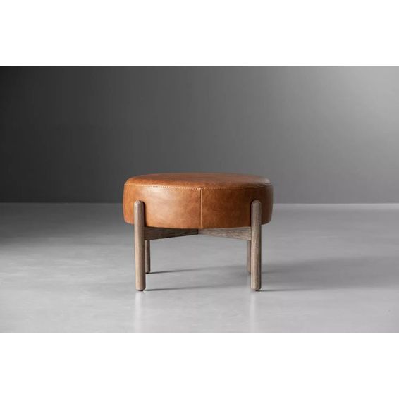 Prague Round Leather Ottoman – Medium – Vintage Tan Full Grain Leather ...