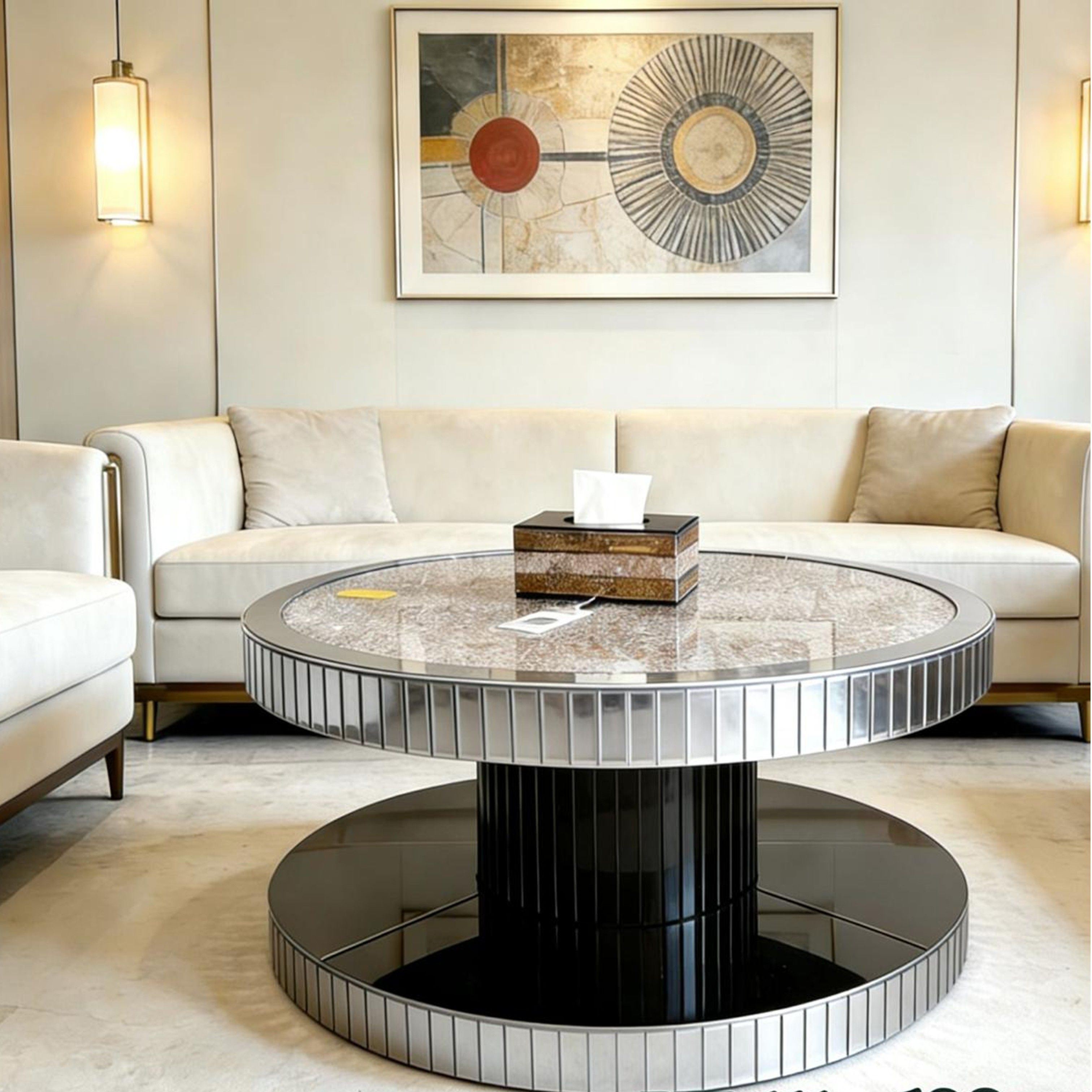Madiega Furniture - Metro Black‑Silver Marble Coffee Table | Leroy ...