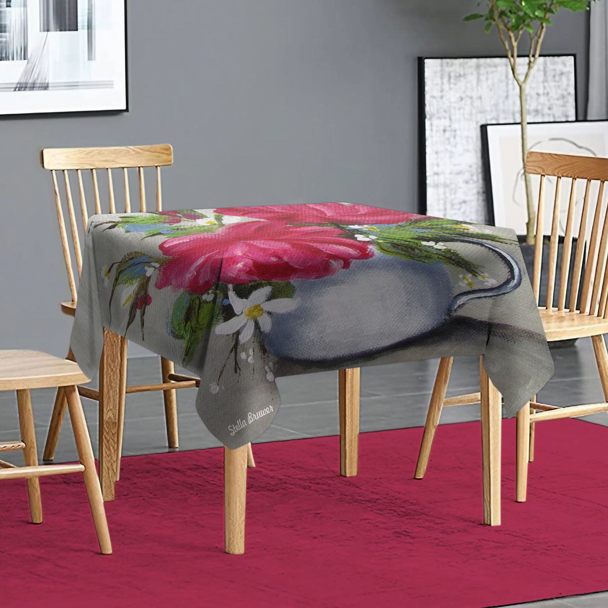 Deep Pink Roses By Stella Bruwer Square Tablecloth | LEROY MERLIN South ...