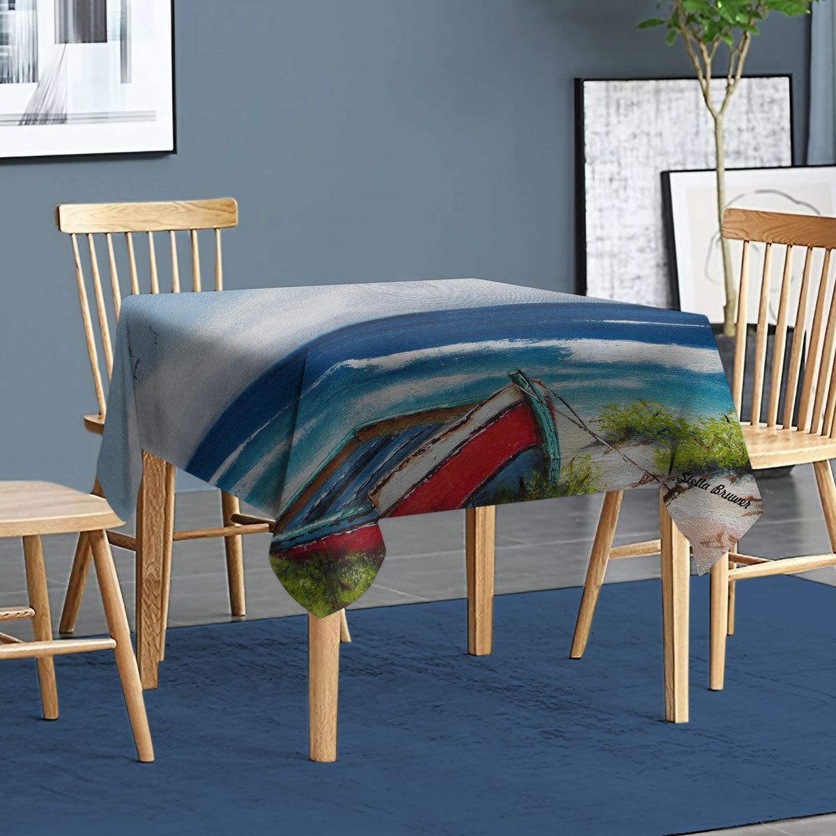Red Dinghy Boat By Stella Bruwer Square Tablecloth | LEROY MERLIN South ...