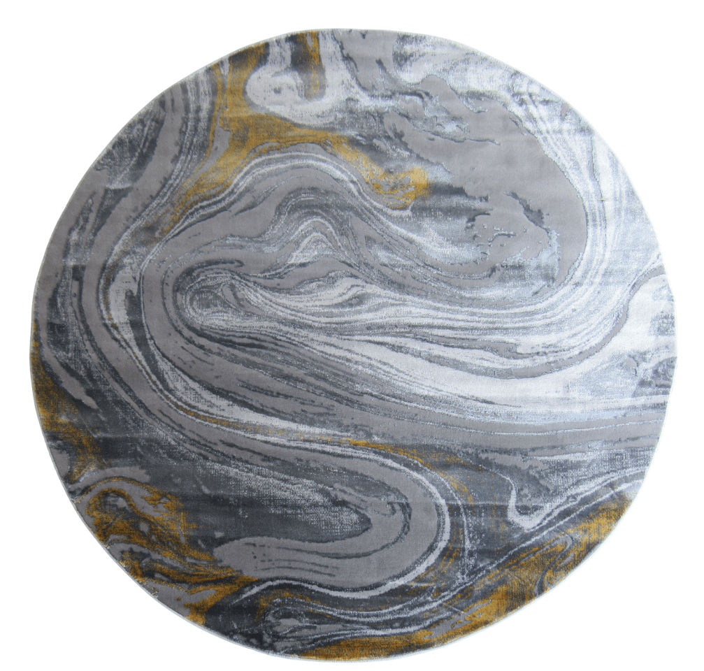 BK Carpets & Rugs – Modern Galaxy Swirl Round Rug– Dark Grey & Yellow ...