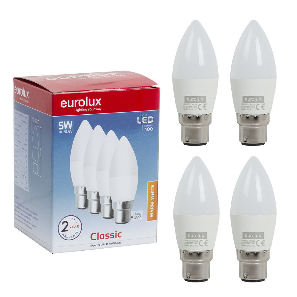 Eurolux - LED - Candle - Opal - B22 - 5w - Warm White - 4 Piece - 5 ... Eurolux - LED - Candle - Opal - B22 - 5w - Warm White - 4 Piece - 5 ...