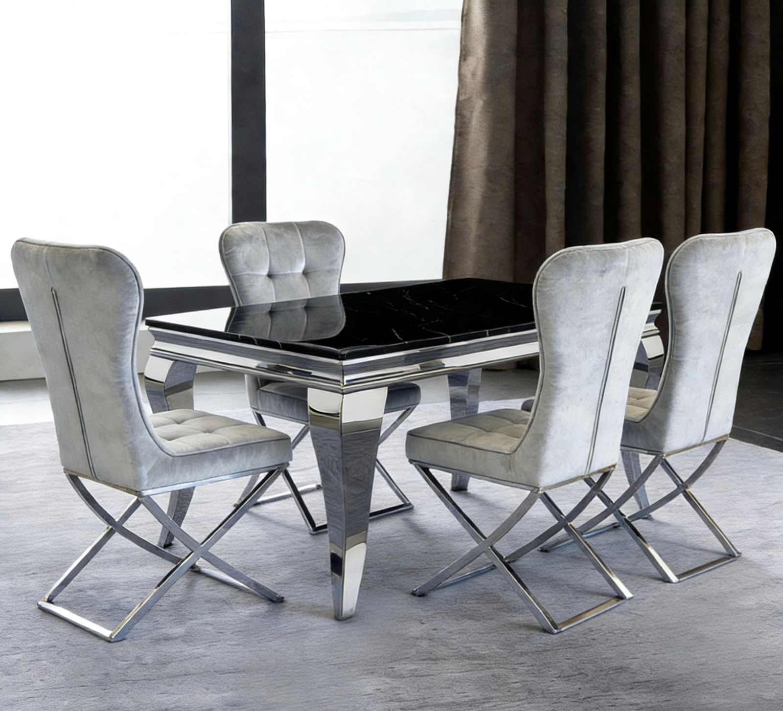 Rectangular Black Dining Set – Table with Four Upholstered Chairs ...