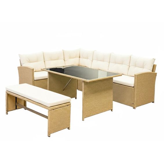 Bahamas Corner Lounge Patio Set - Brown with Beige Cushions | Leroy ...