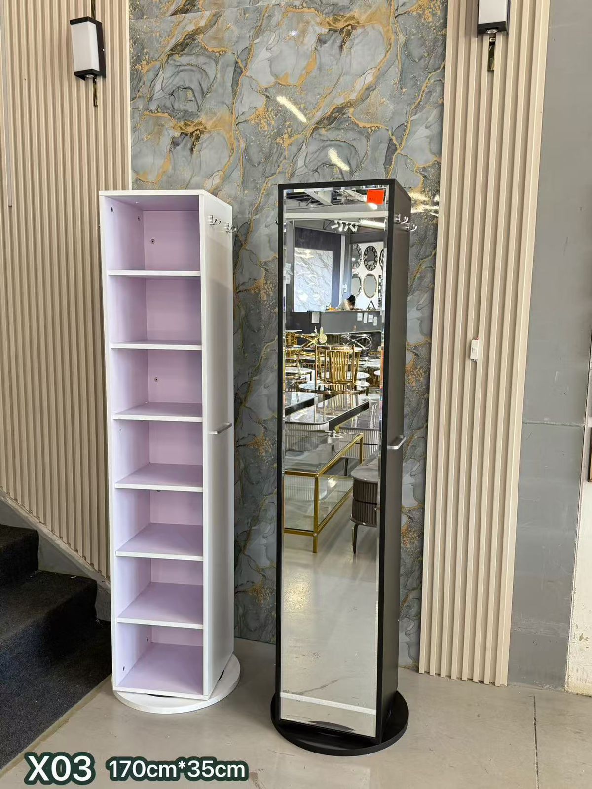 Free-Standing Rotating Mirror Storage Cabinet – Engineered Wood | Leroy ...