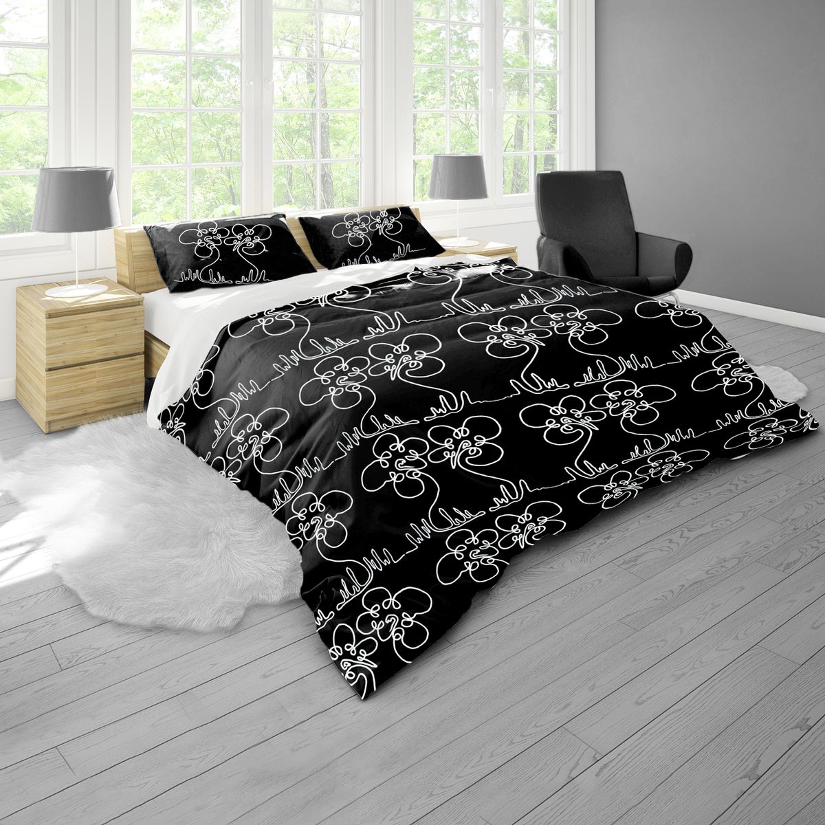 Flower Pattern On Black By Fifo Duvet Cover Set Queen | LEROY MERLIN ...