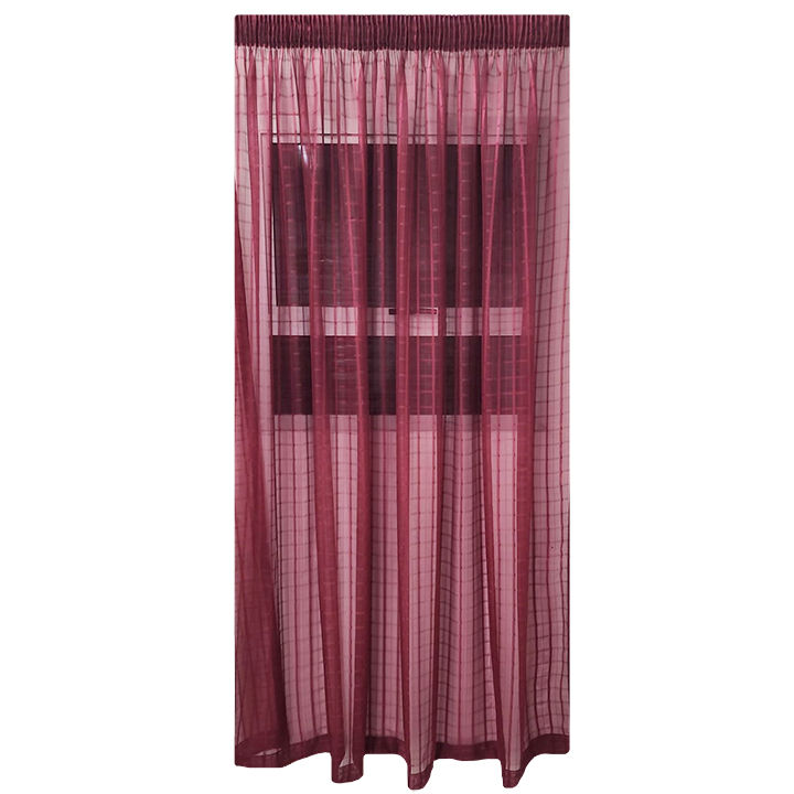 Matoc Readymade Curtain -Grid Voile -Dark Red -Taped -500cm W x 250cm H ...