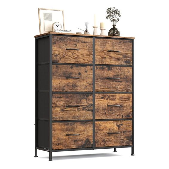 Songmics Chest of Drawers Storage Dresser, 8 Fabric Drawers, Brown ...