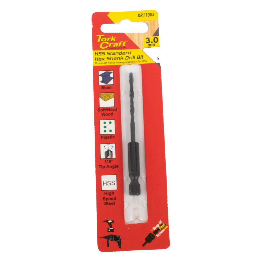 Tork Craft - Drill Bit Hss Standard 3.0mm Hex Shank 1/Card - 8 Pack ...