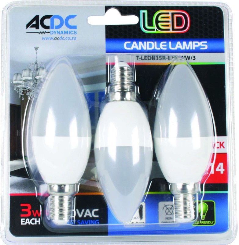230VAC Warm White LED Candle Lamp 3W E14 /3 Pack | Leroy Merlin South ...