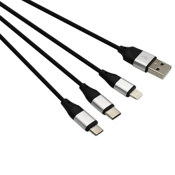 Gizzu 3In1 Usb To Micro Usb Type-C Lightning 1.2M Cable - Black | LEROY MERLIN South Africa