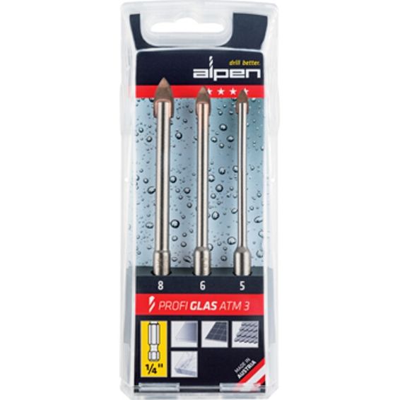 Alpen Profi Glass Drill Bit Set 3 Piece Hex Shank 5 6 8Mm | Leroy ...