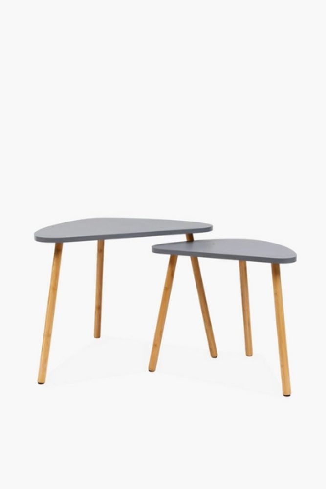 PEBBLE NESTED SIDE TABLES Modern Grey & Natural Wood 2-Piece Nesting ...