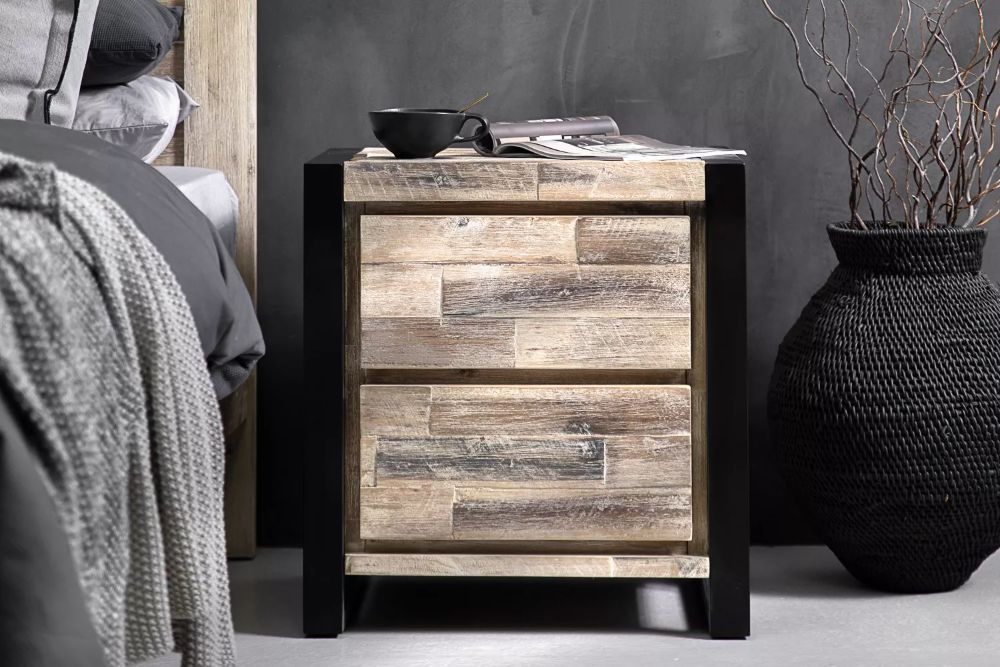 ASHFORD PEDESTAL ACACIA WOOD 2-DRAWER BEDSIDE TABLE WITH STEEL FRAME ...