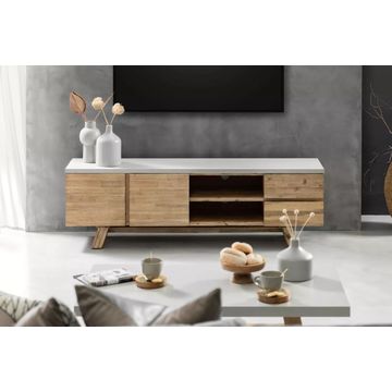 Brooklyn TV Stand – Large Brushed Acacia Wood TV Unit with Cement Grey ...