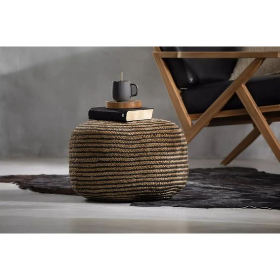 Zale Handmade Ottoman – Natural & Black Woven Jute & Cotton Accent ...