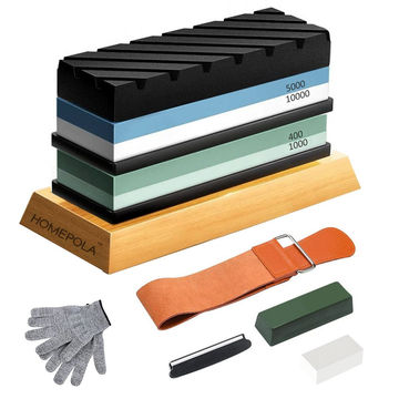 HOMEPOLA 9 Piece Whetstone Knife Sharpening Stone Kit, 400/1000/5000/10000