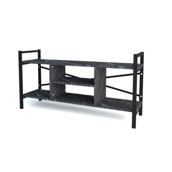 WOODLY Modern Open Shelf TV Stand Unit - 120 x 61cm - Black Marble ...