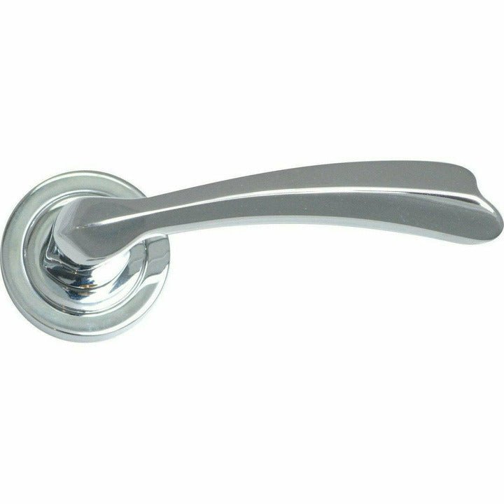 Italian designer lever handle on rose - shiny chrome | LEROY MERLIN ...