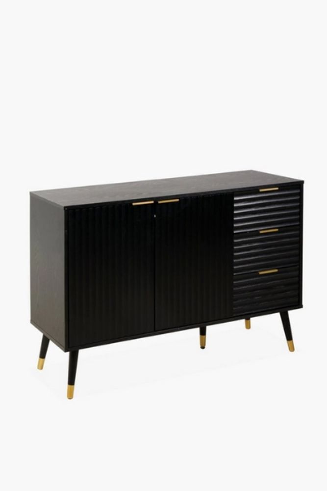 Mandisa Server Black Fluted Sideboard with Gold Accents & Ample Storage ...