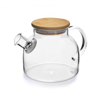 Teapot 1 litre traditional borosilicate glass with wooden lid - kitchen ...